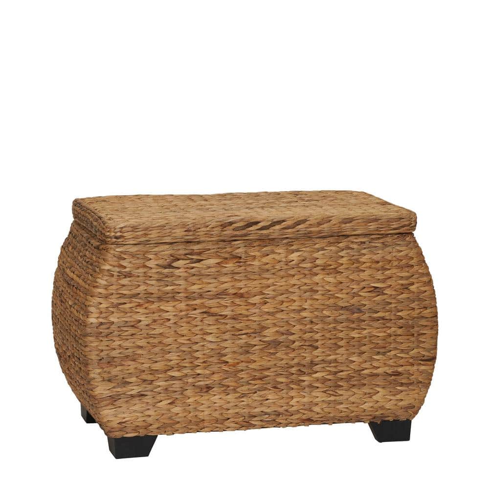 HOUSEHOLD ESSENTIALS Natural Water Hyacinth Curved Lidded Chest ML-4107 ...