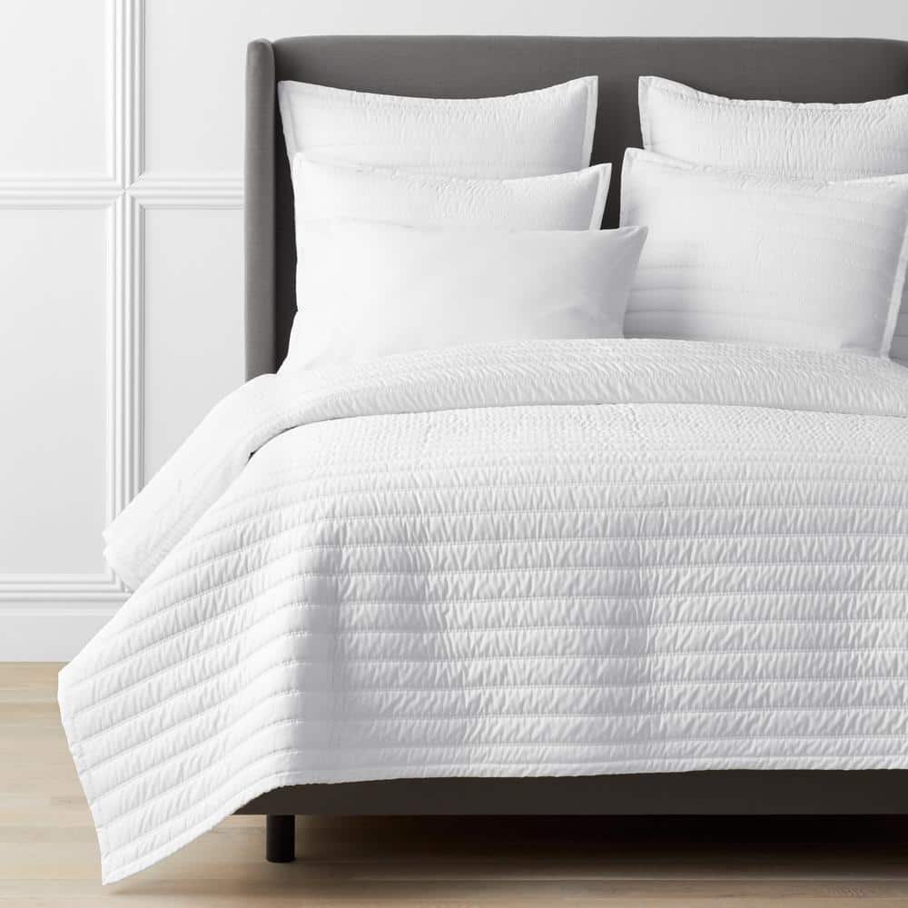 The Company Store Legends Hotel Wrinkle-Free White Striped Queen Cotton ...