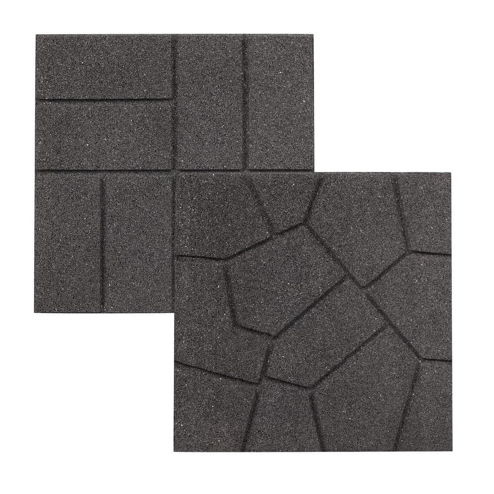 Vigoro 16 in. x 16 in. x 3/4 in. Gray Dual-Sided Rubber Paver (60-Pack ...
