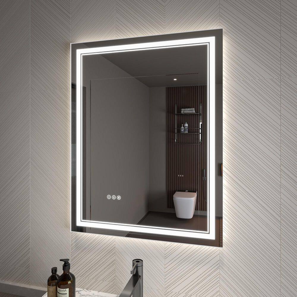 AZDHOME 28 in. W. x 36 in. H Rectangular Frameless LED Anti-Fog Wall ...