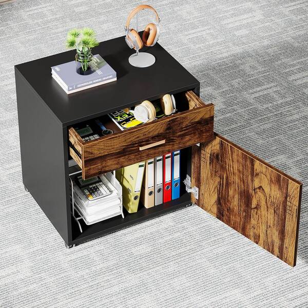 BYBLIGHT Capen 70.87 in. Brown Wood Executive Desk Mobile File Cabinet Business Furniture with Drawers Storage and Black Frame