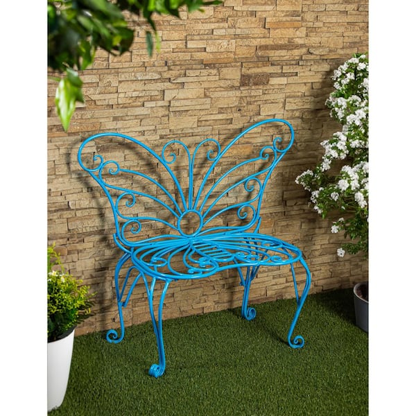 Evergreen Enterprises 42 in. Blue Metal Butterfly Garden Bench 8MB219 ...