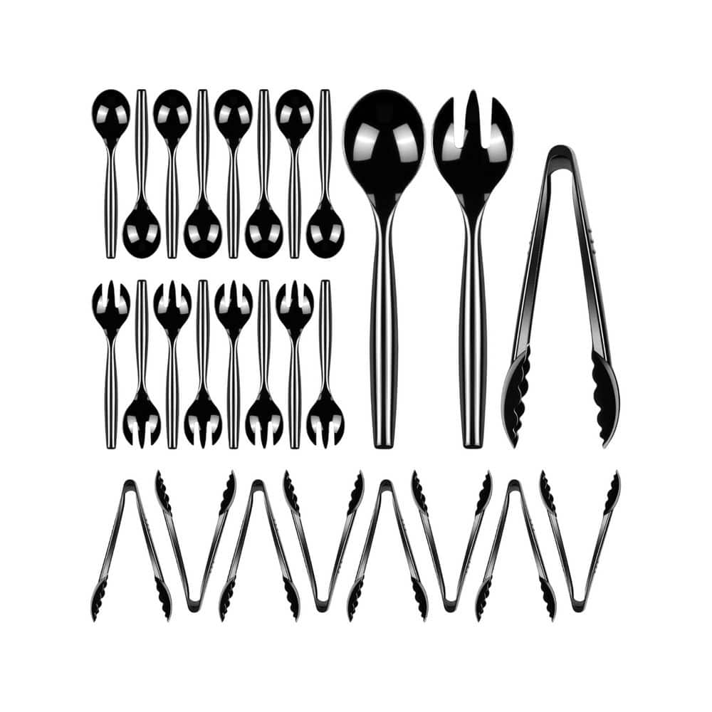 Anqtovp Black Disposable Plastic Serving Utensils Set Includes Spoons ...