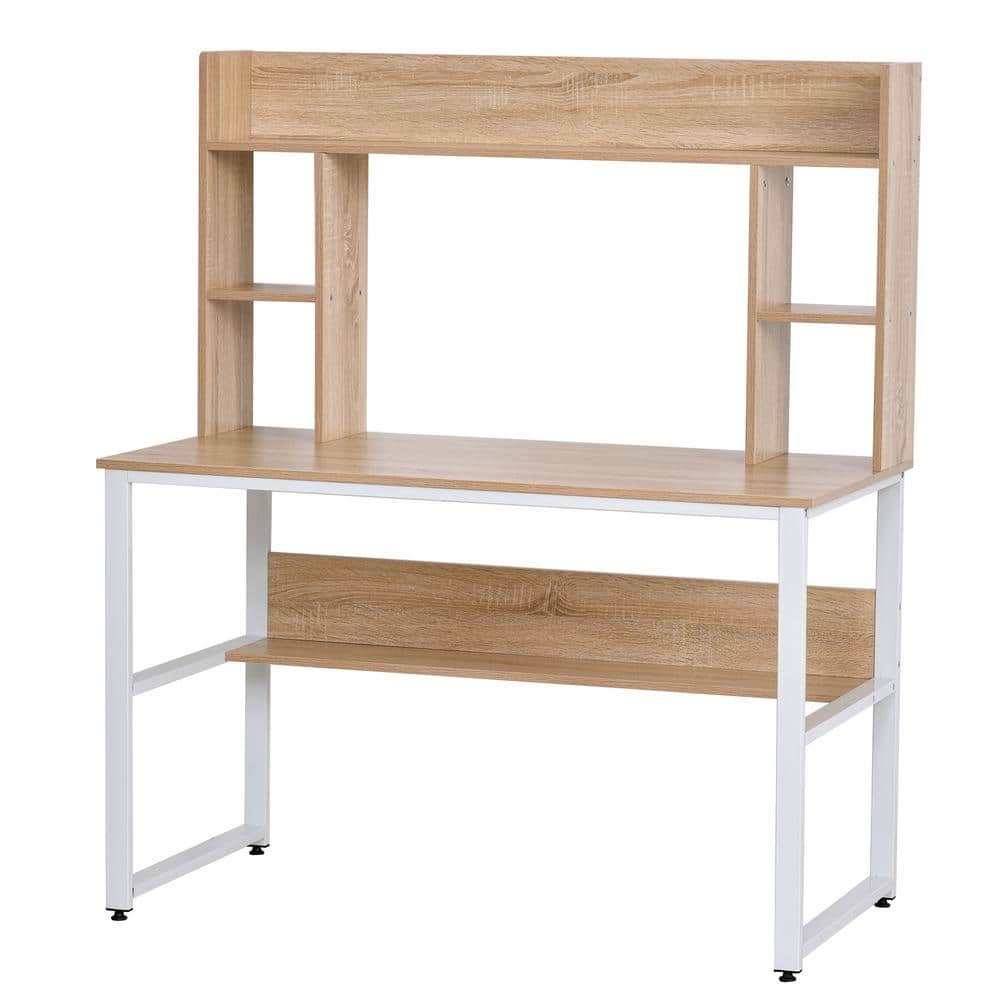HOMCOM 47.25 in. Oak Writing Computer Desk with Storage Shelves and ...