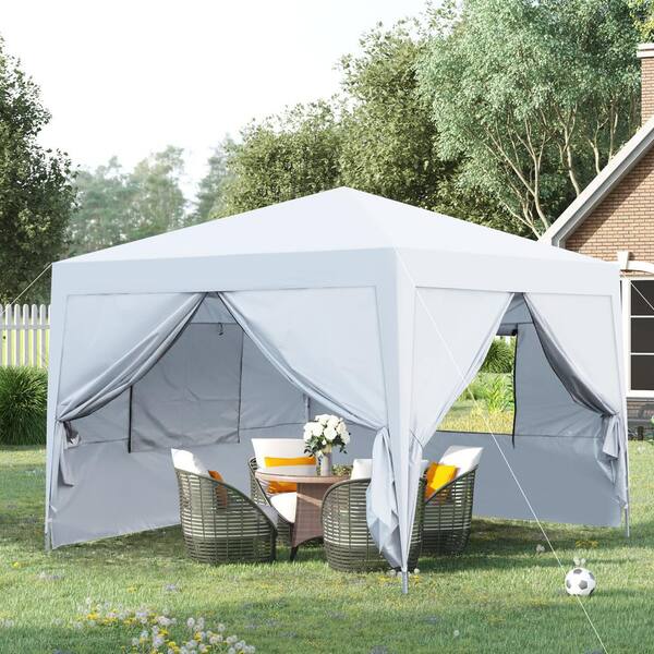 AFAIF 10 ft. x 10 ft. Pop Up White Gazebo Canopy Tent Removable ...