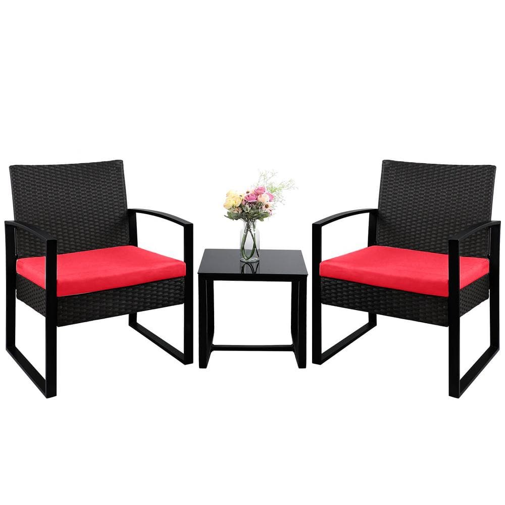 Tozey Black 3-Piece Patio Sets Steel Outdoor Wicker Patio Furniture ...