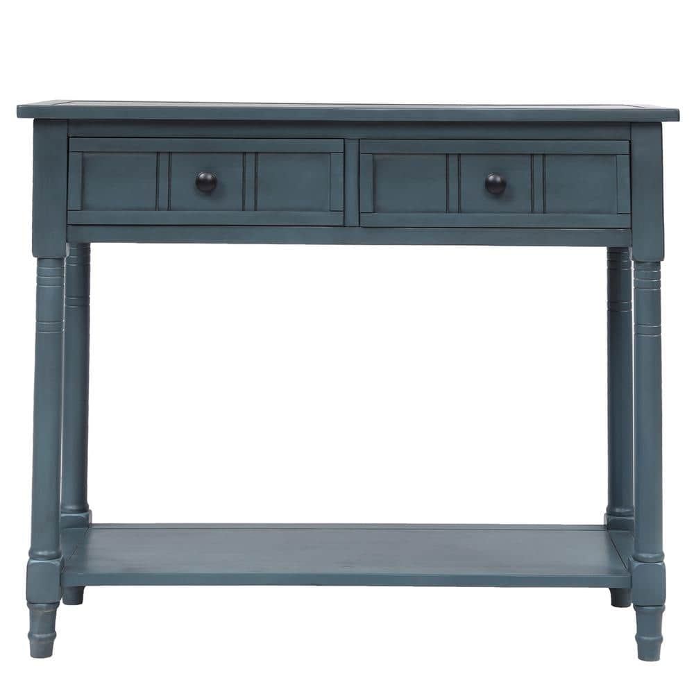 ANBAZAR Navy Antique Console Table with Bottom Shelf, 47 in. Sideboard ...