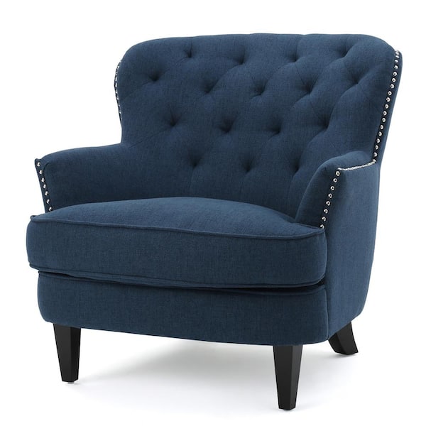 Noble House Tafted Dark Blue Fabric Diamond Tufted Club Chair 11001 ...