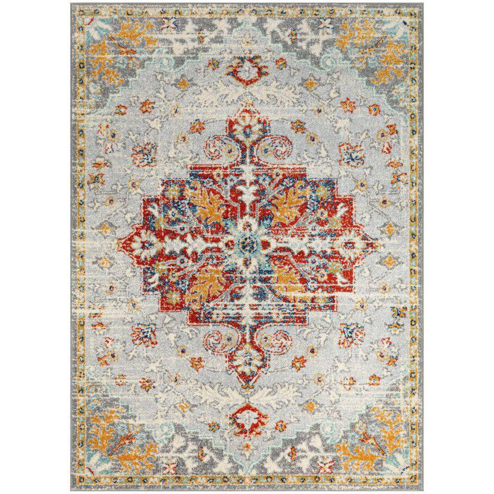 Nourison Passion Grey Multicolor 5 ft. x 7 ft. Center medallion ...