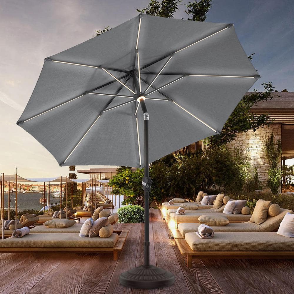 PASAMIC 9 ft. Aluminum Outdoor Solar Patio Umbrella LED Table Umbrellas ...