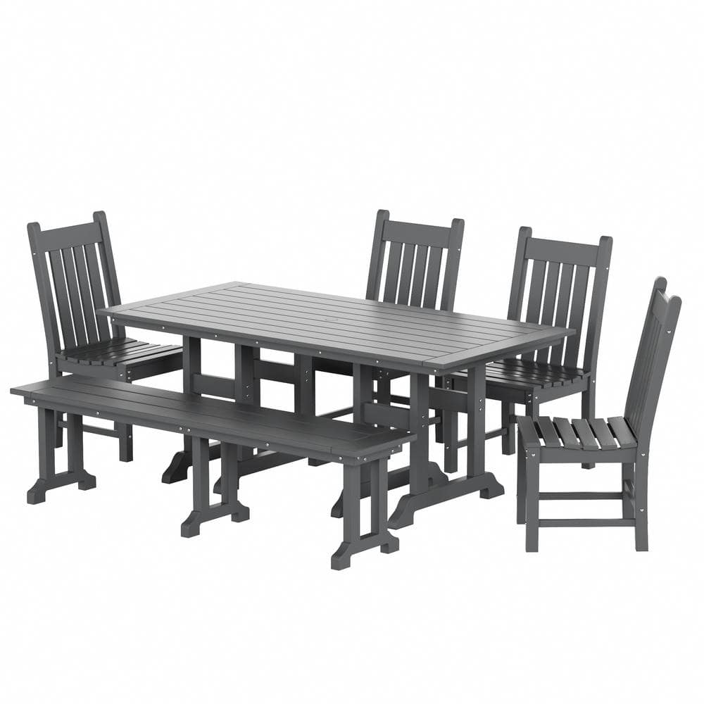 WESTIN OUTDOOR Hayes 6-Piece All Weather HDPE Plastic Rectangle Table ...
