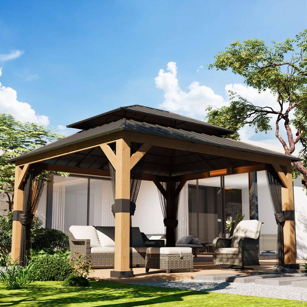 Gardenbee 13 ft. x 11 ft. Outdoor Patio Spruce Wood Frame Hardtop ...