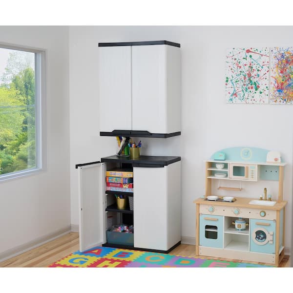 HDX Premium Grey Resin Freestanding Cabinet Combo: 35 in.x71.7 in.x18.5 ...