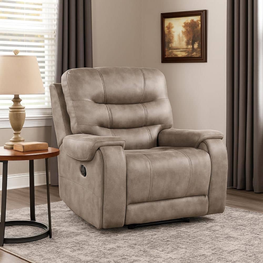 Benjara Erron Grayish Brown Microfiber Standard Recliner Chair with ...