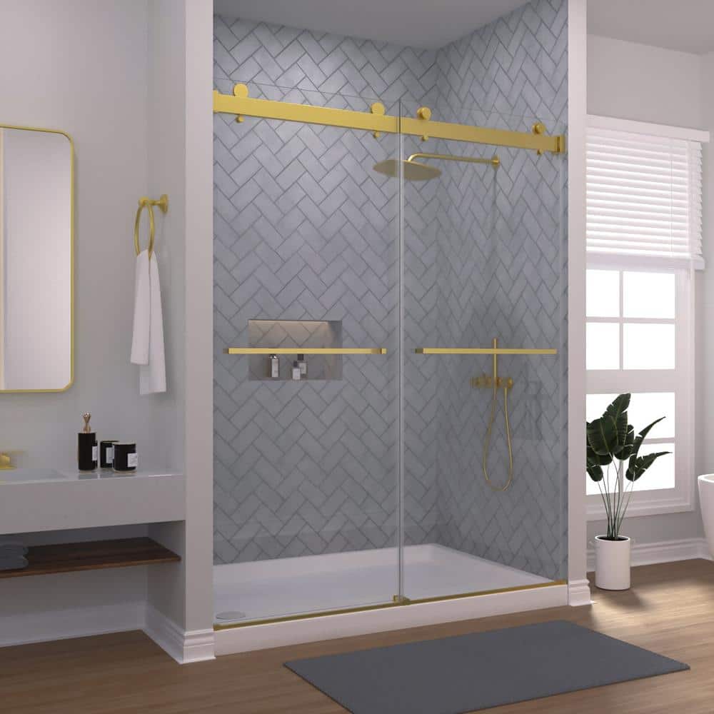 niveal Aohl 60 in. W x 72 in. H Sliding Semi-Frameless Shower Door in ...