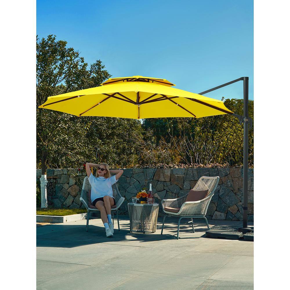 JEAREY 13 ft. Patio Round Umbrella 360-Degree Rotation Cantilever ...