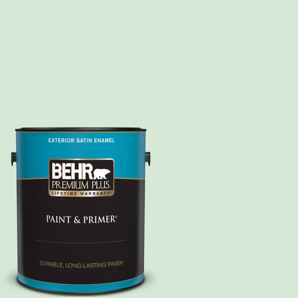 BEHR PREMIUM PLUS 1 gal. #M410-1 Jade Mist Satin Enamel Exterior Paint ...