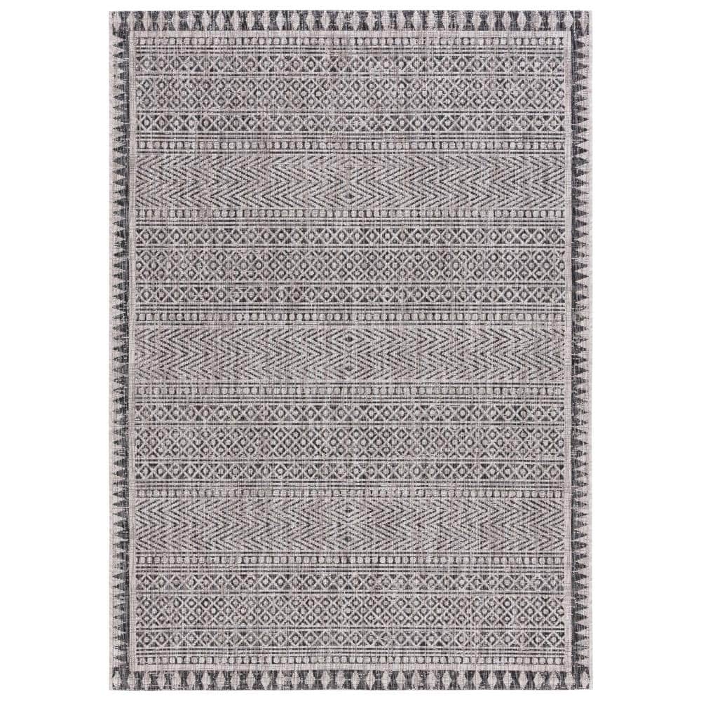 SAFAVIEH Courtyard Black/Beige 5 ft. x 8 ft. Border Geometric Striped ...