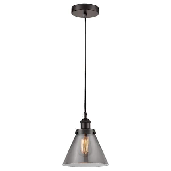 Innovations Cone 60-Watt 1-Light Oil Rubbed Bronze Standard Mini Pendant Light Smoked Glass ...