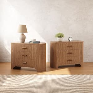 BYBLIGHT Fenley Brown 3 Drawers Oversized Nightstand 31.5 in.W Large ...