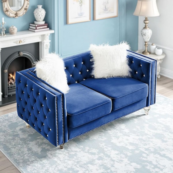 WONDER COMFORT 60 in. Velvet 2-Seater Crystal Tufted Button Backrest ...