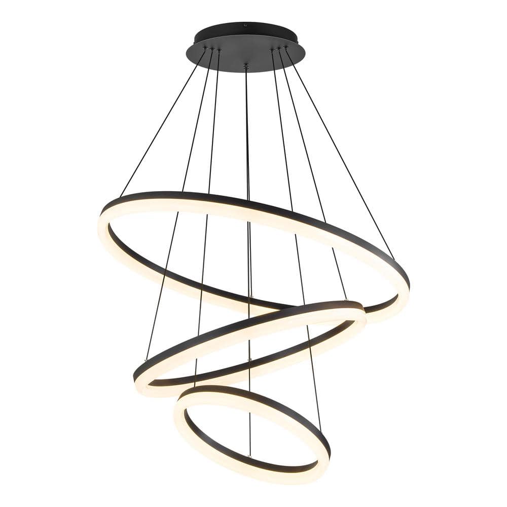 RRTYO Lynde 31.4 in. 3-Light Integrated LED Black 3 Tiered Ring Unique ...