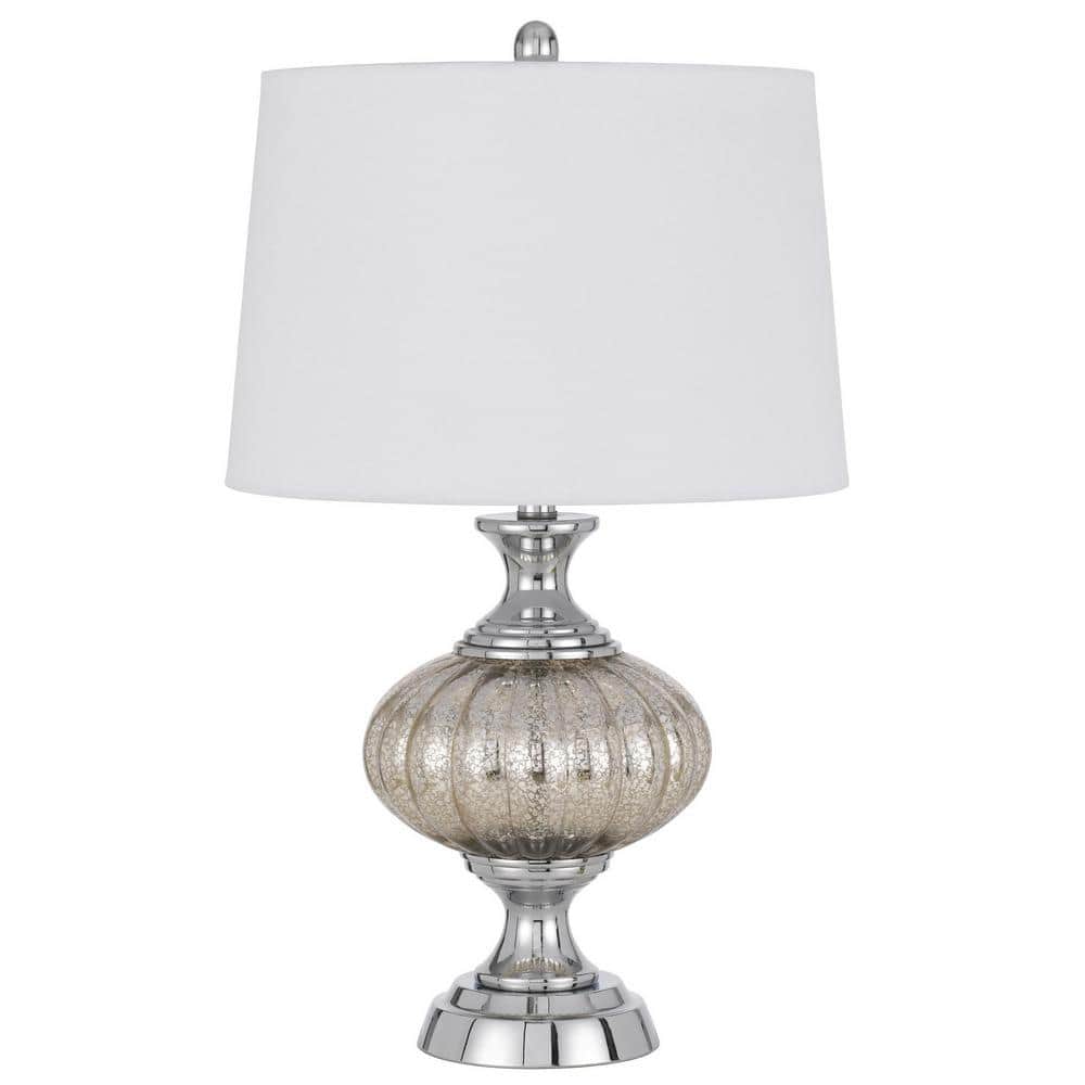 HomeRoots 27 in. Silver Metallic Metal Table Lamp with White Empire ...