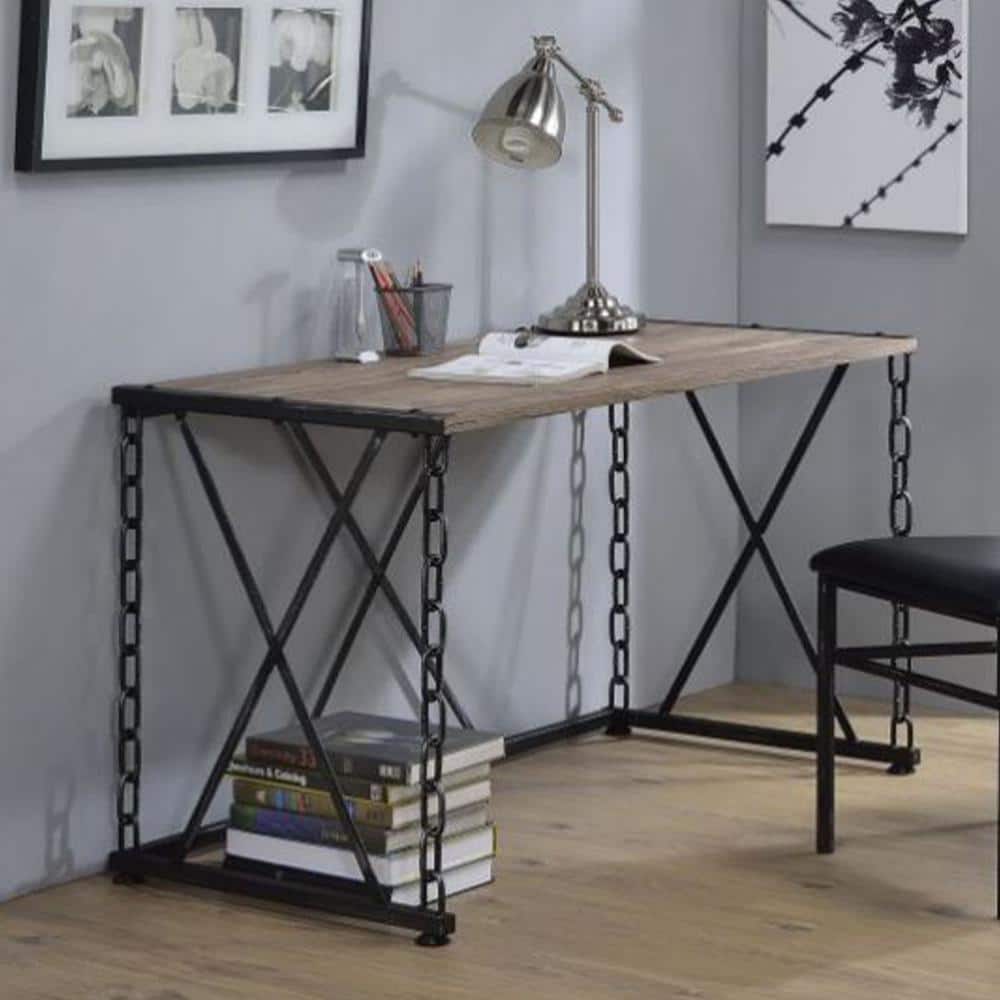 HomeRoots 48 in. Rectangular Brown and Black Manufactured Wood Computer ...