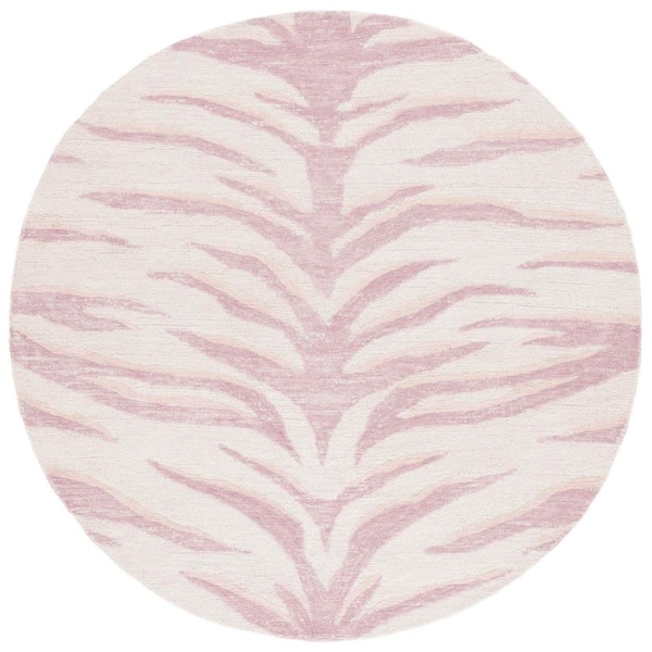 SAFAVIEH Ebony 6 ft. x 6 ft. Pink/Ivory Zebra Striped Round Area Rug ...