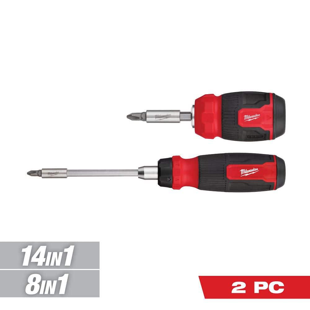 Milwaukee 14-in-1 Ratcheting Multi-Bit Screwdriver and 8-in-1 Compact ...
