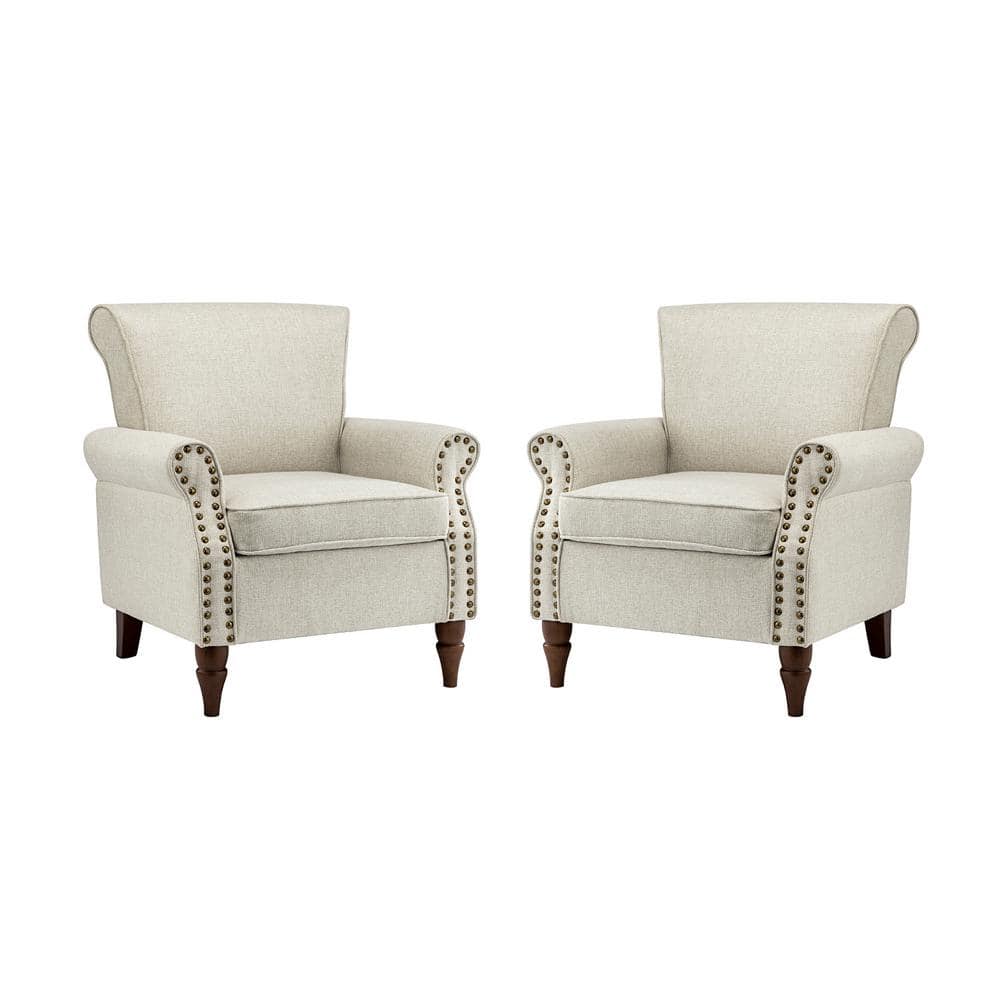 Jayden Creation Macedonia Oatmeal Polyester Arm Chair Set Of 2