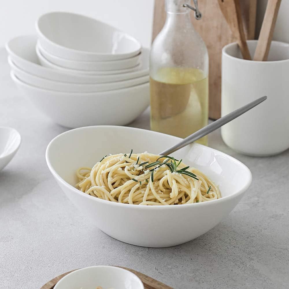Anqtovp 9.25 in. 35 fl. oz. White Porcelain Serving Bowls, Large Oval ...