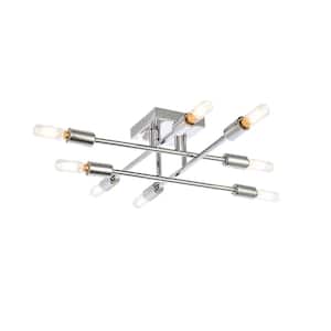 LWYTJO Theis 30.12 in. 8-Light Black/Nickel Semi Flush Mount Sputnik Chandelier Modern Linear ...