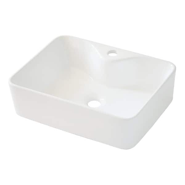 LIVACA 19 in. Vessel Bathroom Sink 15 in. in White Ceramic with ...