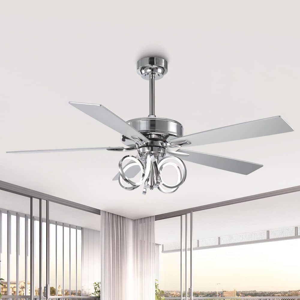 IHOMEadore Modern 52 in. Indoor Dimmable Integrated LED Chrome Downrod ...