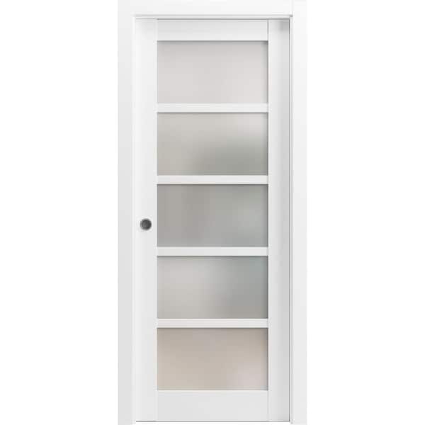 Sartodoors 28 in. x 84 in. 1 Panel White Finished MDF Sliding Door with ...