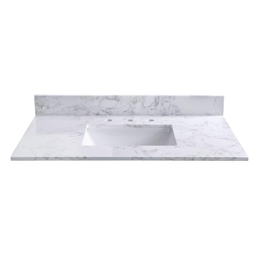 Hooseng 37 in. W x 22 in. D Engineered Stone Vanity Top in Carrara ...