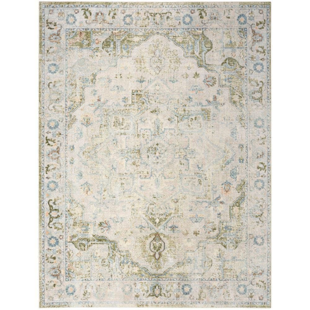 Nourison Astra Machine Washable Blue Green 8 ft. x 10 ft. Center ...
