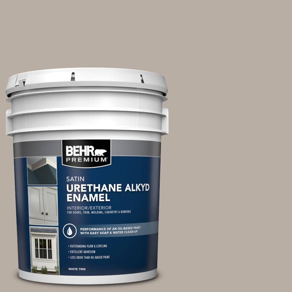 BEHR PREMIUM 5 gal. #T18-08 Off The Grid Urethane Alkyd Satin Enamel ...