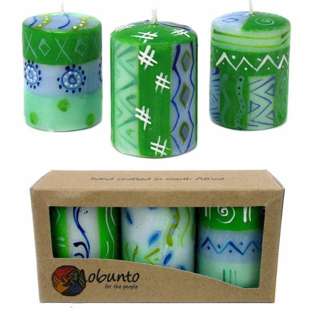 Unscented Hand-Painted Green Votive Candles, Boxed Set of 3 (Farih ...