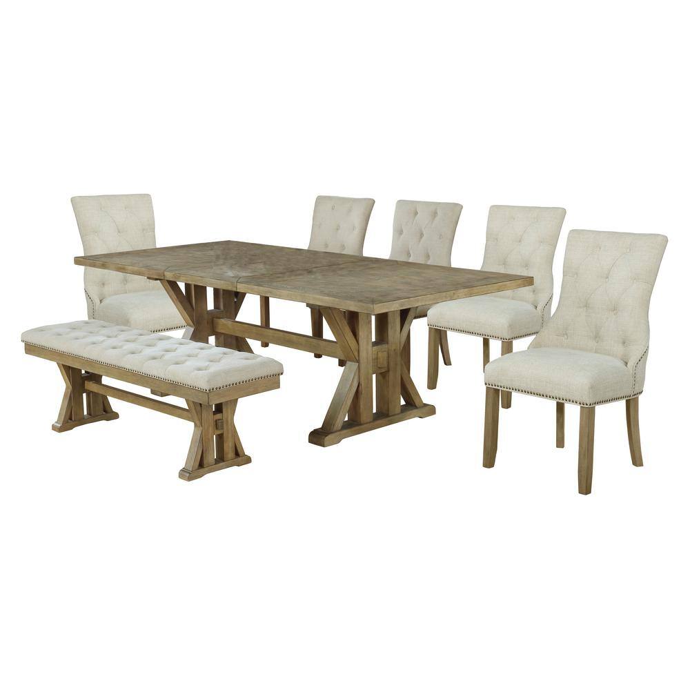 Best Quality Furniture Kara 7-Piece Beige Linen Fabric Dining Set with ...