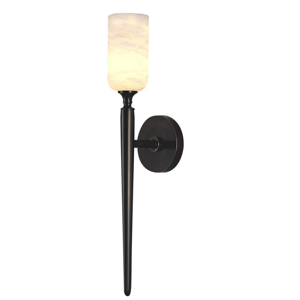 PUYRNF 5 in. 1-light Vintage Alabaster Wall Sconce, Modern Black ...