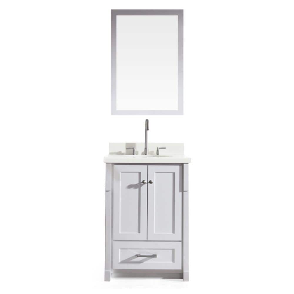 Ariel Adams 25 in. Bath Vanity in White with Quartz Vanity Top in ...