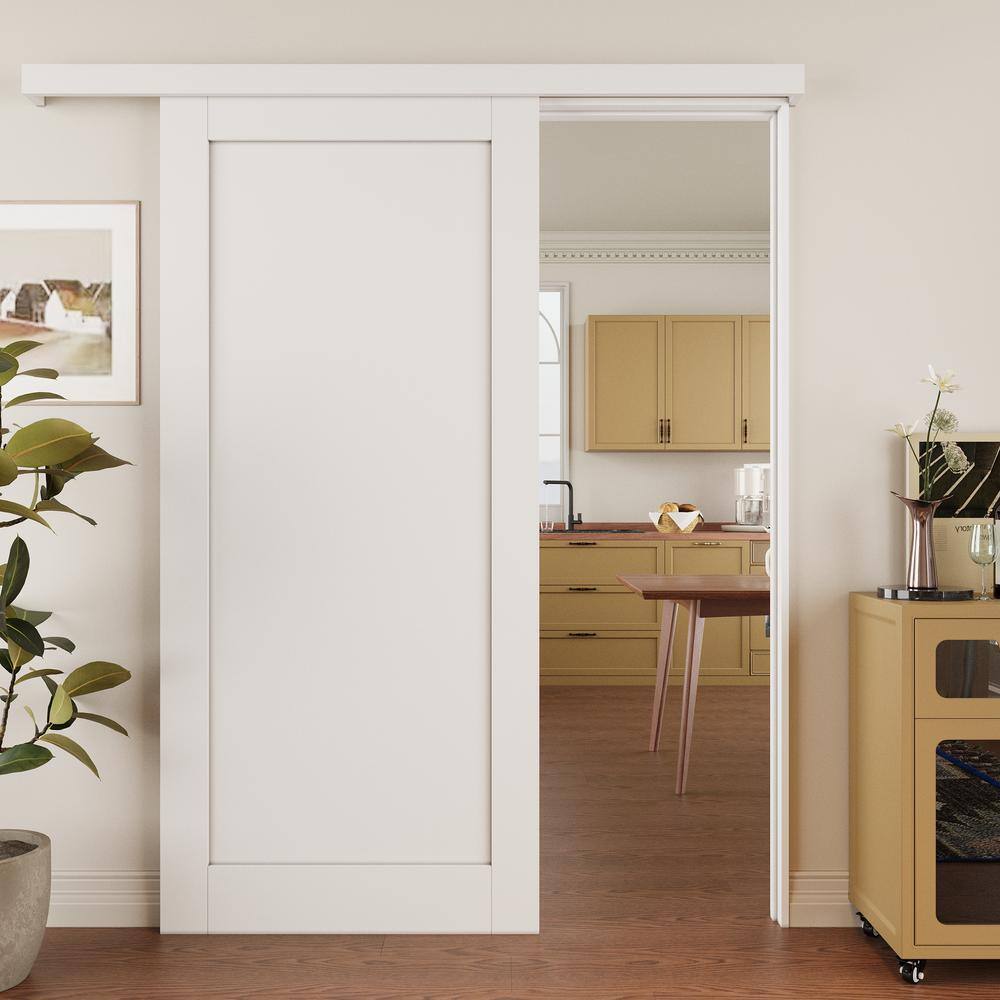 ARK DESIGN 36 in. x 80 in. Paneled 1-Lite White Primed MDF Sliding Barn ...