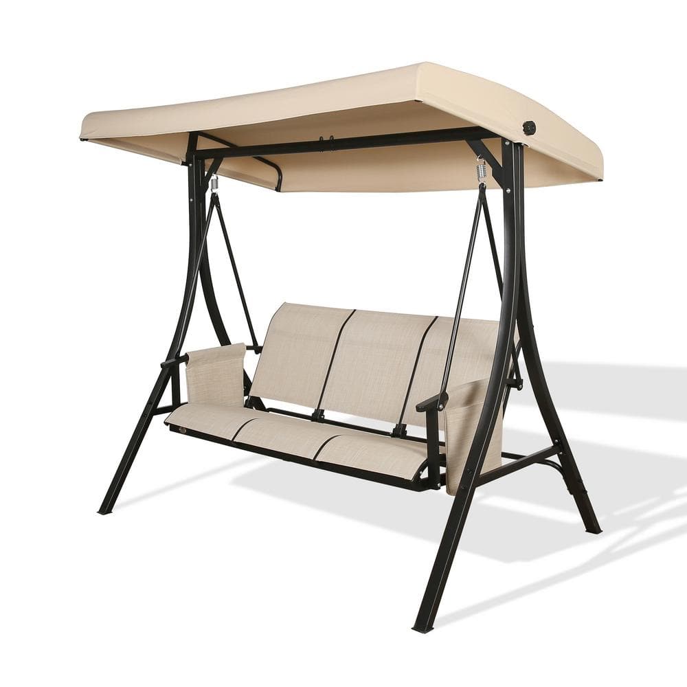 cenadinz 3-Person Black Metal Outdoor Glider Porch Swing Patio Hammock ...