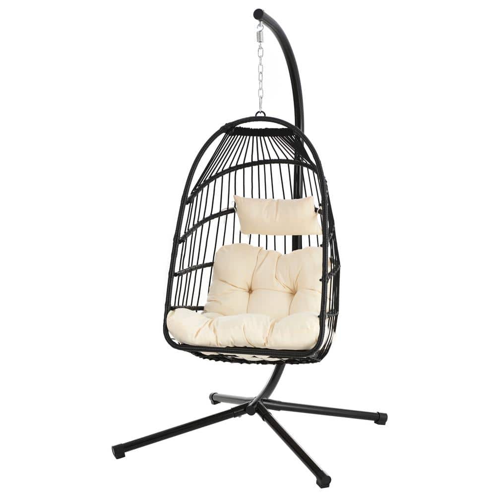 URTR 1-Person Patio Foldable Swing Chair, Indoor & Outdoor Wicker Porch ...