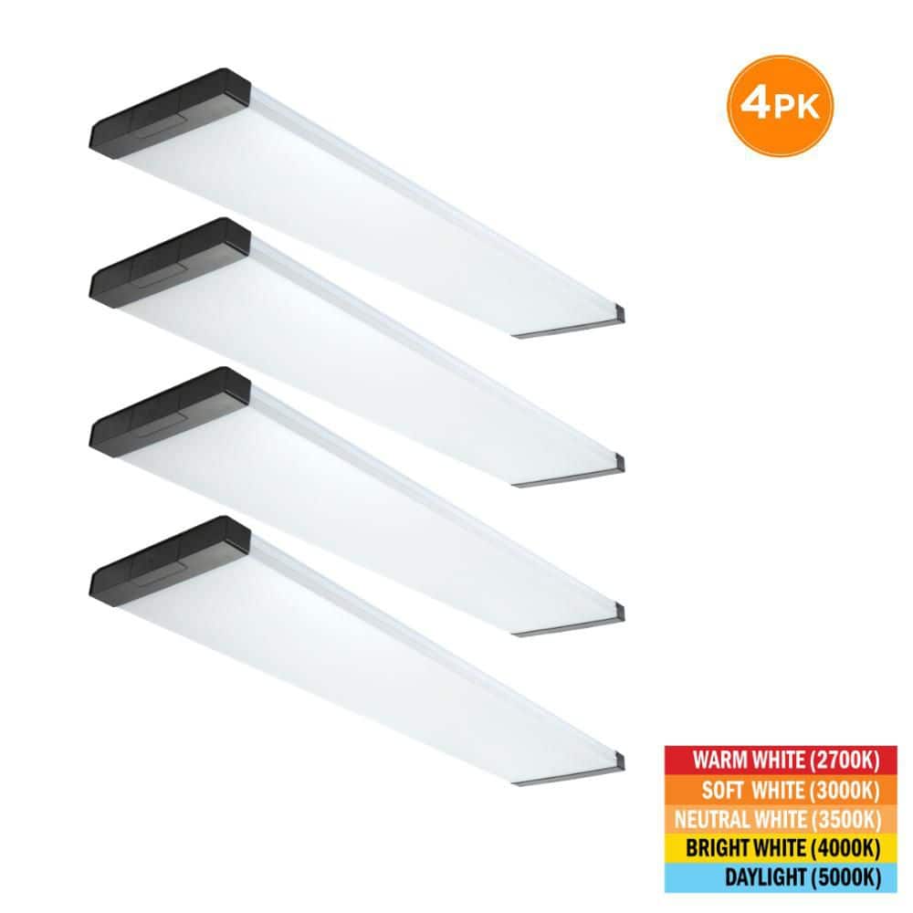 Commercial Electric 4-Pack 46 in. x 10 in. LED Flush Mount Ceiling ...