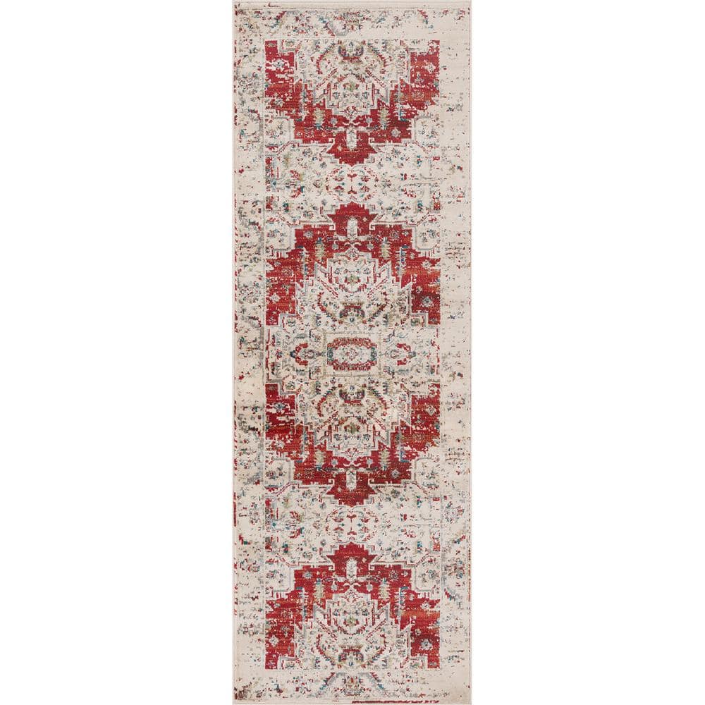 SUPERIOR Marquis Red 2 ft. 7 in. x 8 ft. Modern Farmhouse Medallion ...
