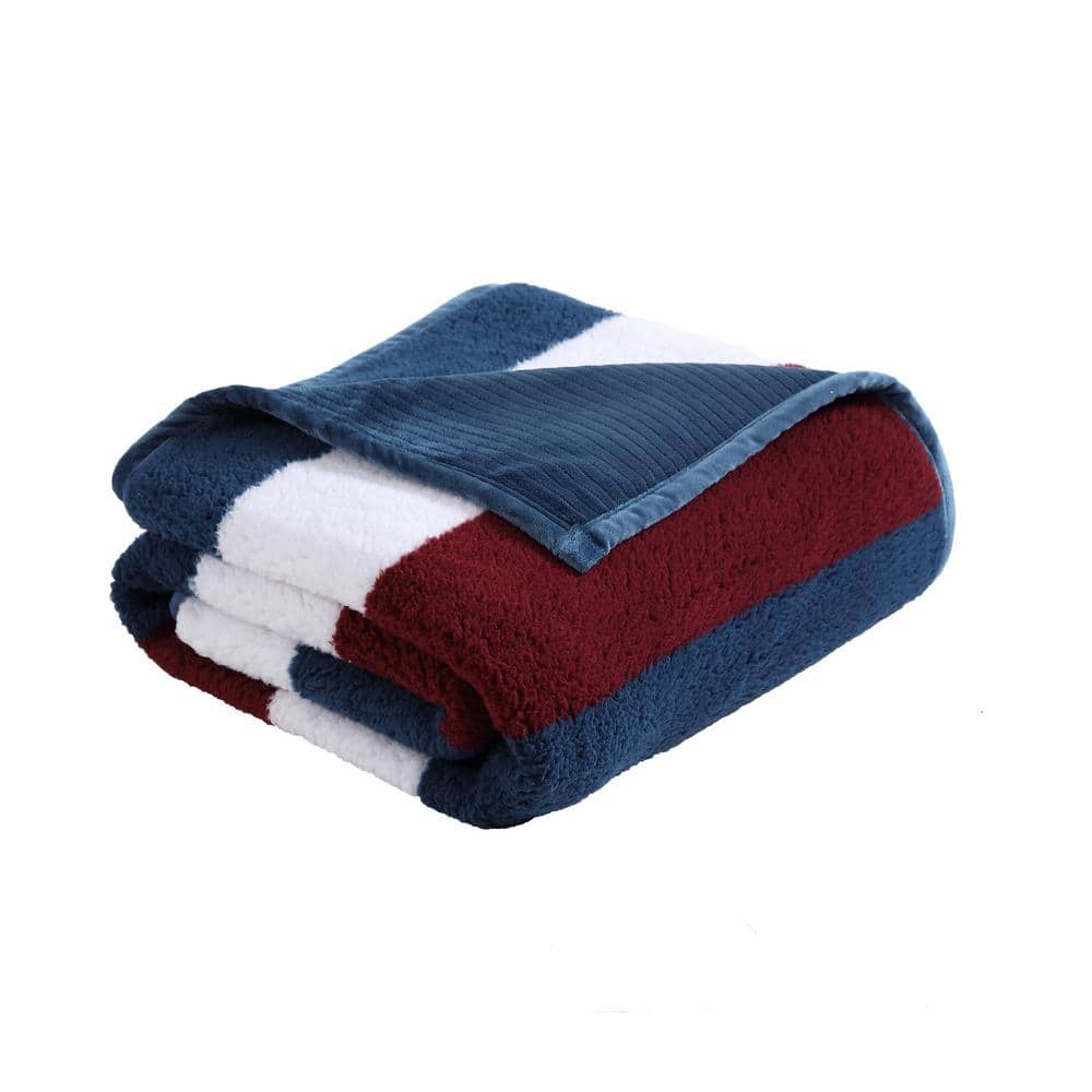 Nautica Wilton 1-Piece Red/Navy Blue Sherpa Polyester 50 x 60 Throw ...