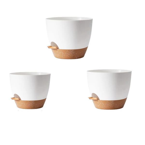 Large White Plastic Round Planter Set (3-Pack) L0C8N7F8Z4 - The Home Depot